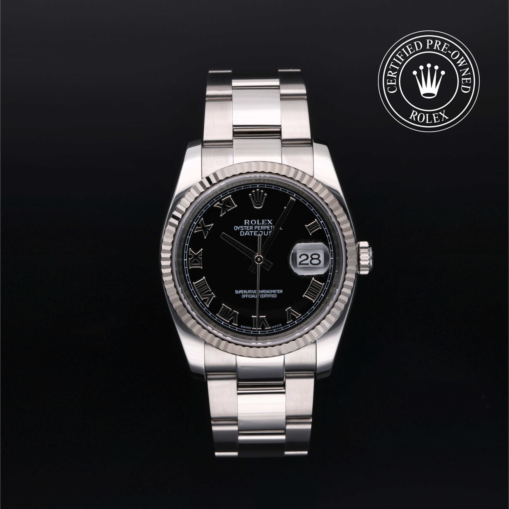 Rolex 116234 Certified Pre-Owned Datejust 36 | Black Roman Numeral Dial | 36mm | Fluted Bezel ...